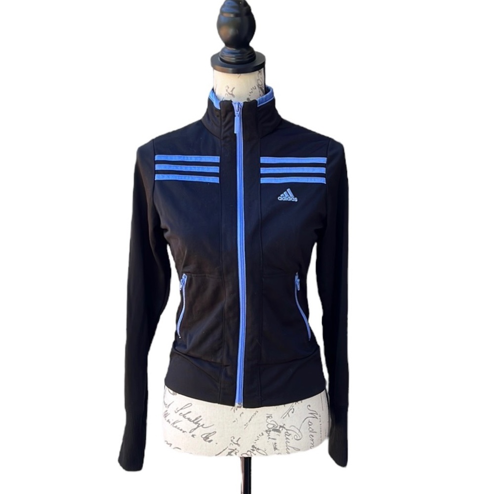Early 2000s Adidas Track Jacket Black & Periwinkle Ac… - Gem